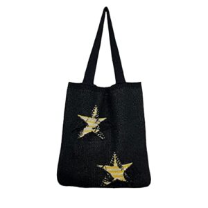 fairy grunge star decor crochet tote bag fairycore tassels hobo bags women y2k tote bag purse aesthetic accessories (black)