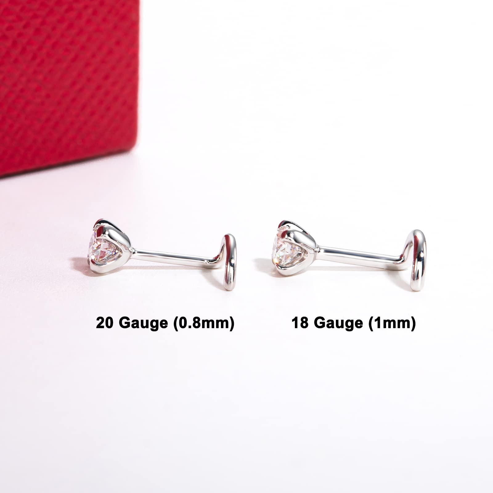 CADYNO 14K White Gold Nose Rings Piercings Stud Moissanite Lab Grown Created Diamond 3mm 0.1 ct 18 Gauge Solid Real Gold Gifts for Women Man