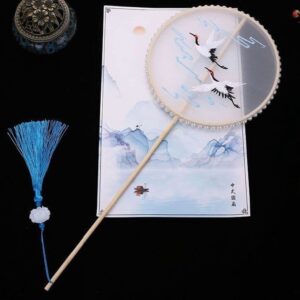 chinese round fan, ancient hand fan,translucent silk embroidered hand held fan, vintage fan dance fan for wedding favor gift home decor(6)