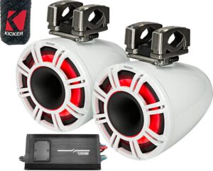 kicker speakers and amp package 11" horn-loaded tower system (white) and ds18 800w 4-channel marine amplifier