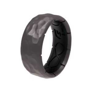 Groove Life Zeus Hammered Gun Metal Silicone Ring Breathable Rubber Wedding Rings for Men, Lifetime Coverage, Unique Design, Comfort Fit Ring - Size 8