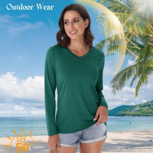 Workout Tops for Women Athletic Shirts & Tees Long Sleeve V Neck T Shirts Quick Dry Performance Shirt for Women Emerald Green