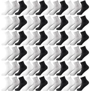 tigeen 72 pairs quarter ankle sock sport ankle socks bulk adult unisex cotton sock casual quarter socks for men women (black, white, gray)