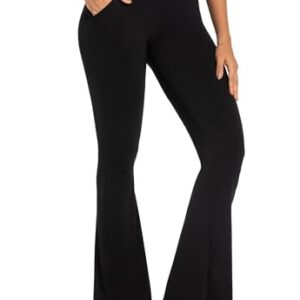 Sunzel Flare Leggings for Women with Pockets, Crossover Yoga Pants with Tummy Control, High Waisted and Wide Leg 30" Inseam Black Medium