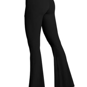 Sunzel Flare Leggings for Women with Pockets, Crossover Yoga Pants with Tummy Control, High Waisted and Wide Leg 30" Inseam Black Medium