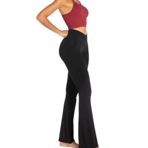 Sunzel Flare Leggings for Women with Pockets, Crossover Yoga Pants with Tummy Control, High Waisted and Wide Leg 30" Inseam Black Medium