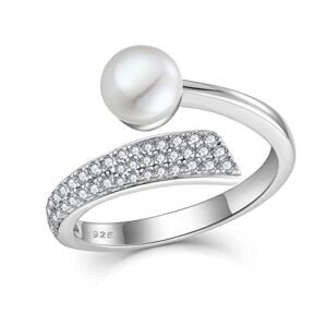 starchenie pearl rings for women sterling silver,7mm pearl cubic zirconia adjustable rings for women size7