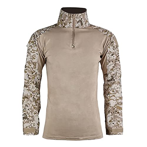 Men's Tactical Military Shirts 1/4 Zip Long Sleeve Combat Shirts Paintball Uniforms Quick-Dry Lightweight Hunting Shirt(Beige B,3X-Large)