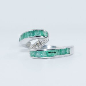 Natural Emerald Gemstone ring for Girls/Diamond Cocktail Rings For Woman / 925 Solid Silver Wedding Band / 2x2 mm (8)