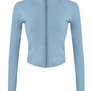 Yeokou Womens Active Zip Up Running Workout Cropped Bbl Athletic Jacket with Thumb Holes(Blue-L)