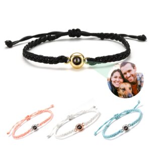 custom bracelets with picture inside,personalized projection bracelets with photos,handmade braided rope bracelet,customzed valentine's day gifts for women men (a-bz chain)