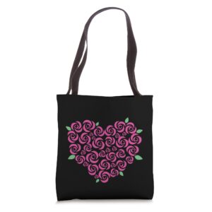 pink roses heart shaped valentine's day anniversary tote bag