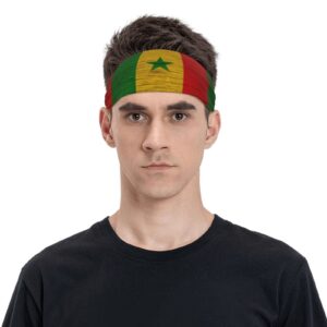 Senegal Wooden Texture Senegalese Flag Sports Headbands Unisex Yoga Non-Slip Quick-Drying Workout Hairband