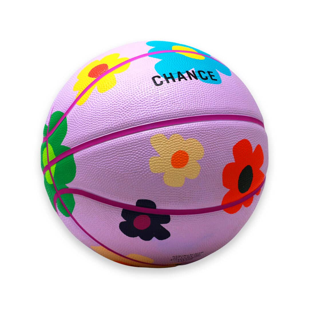 Chance Premium Rubber Outdoor/Indoor Basketball (6 Women's Official - 28.5", Bloom - Light Purple) Standly The Ball Stand