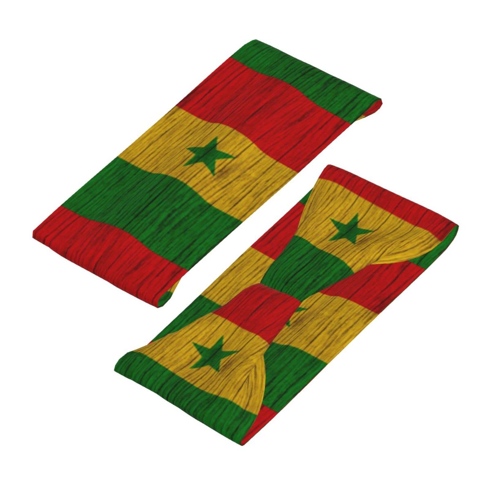 Senegal Wooden Texture Senegalese Flag Sports Headbands Unisex Yoga Non-Slip Quick-Drying Workout Hairband