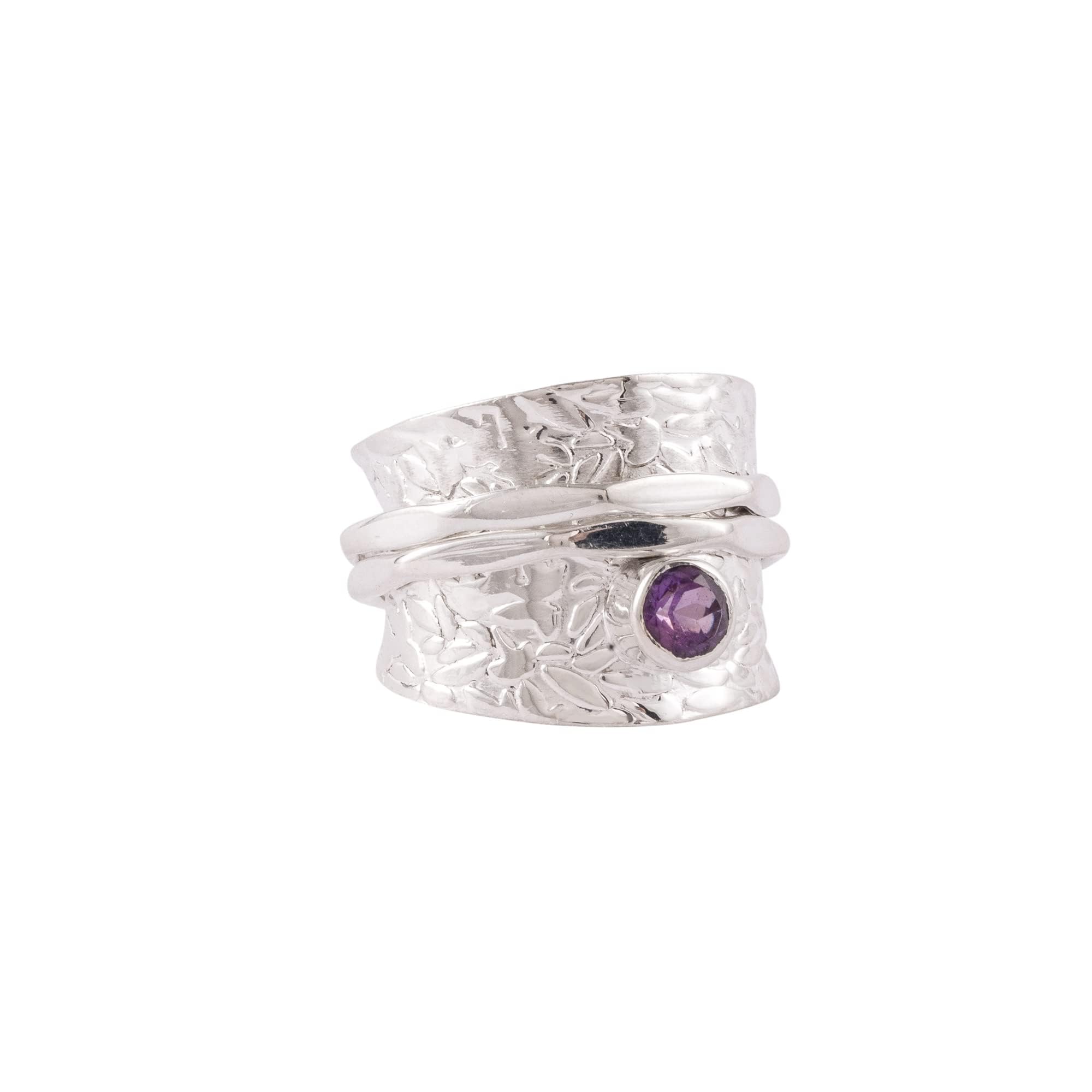 Silver Eternity 925 Sterling Silver Amethyst Spinner Ring | Fidget Band Meditation Ring (Purple,10)