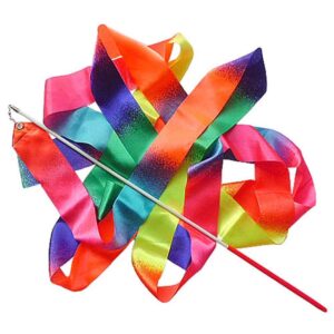 4m dance ribbons rainbow streamers rhythmic gymnastics ribbon baton twirling wands on sticks for kids artistic dancing(#1)