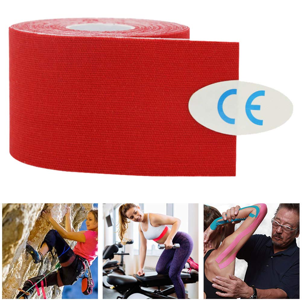 Flbirret 5cm x 5m Cotton Muscle Taping Strapping Bandage Elastic Adhesive Sport Tape Strain Injury (Red)