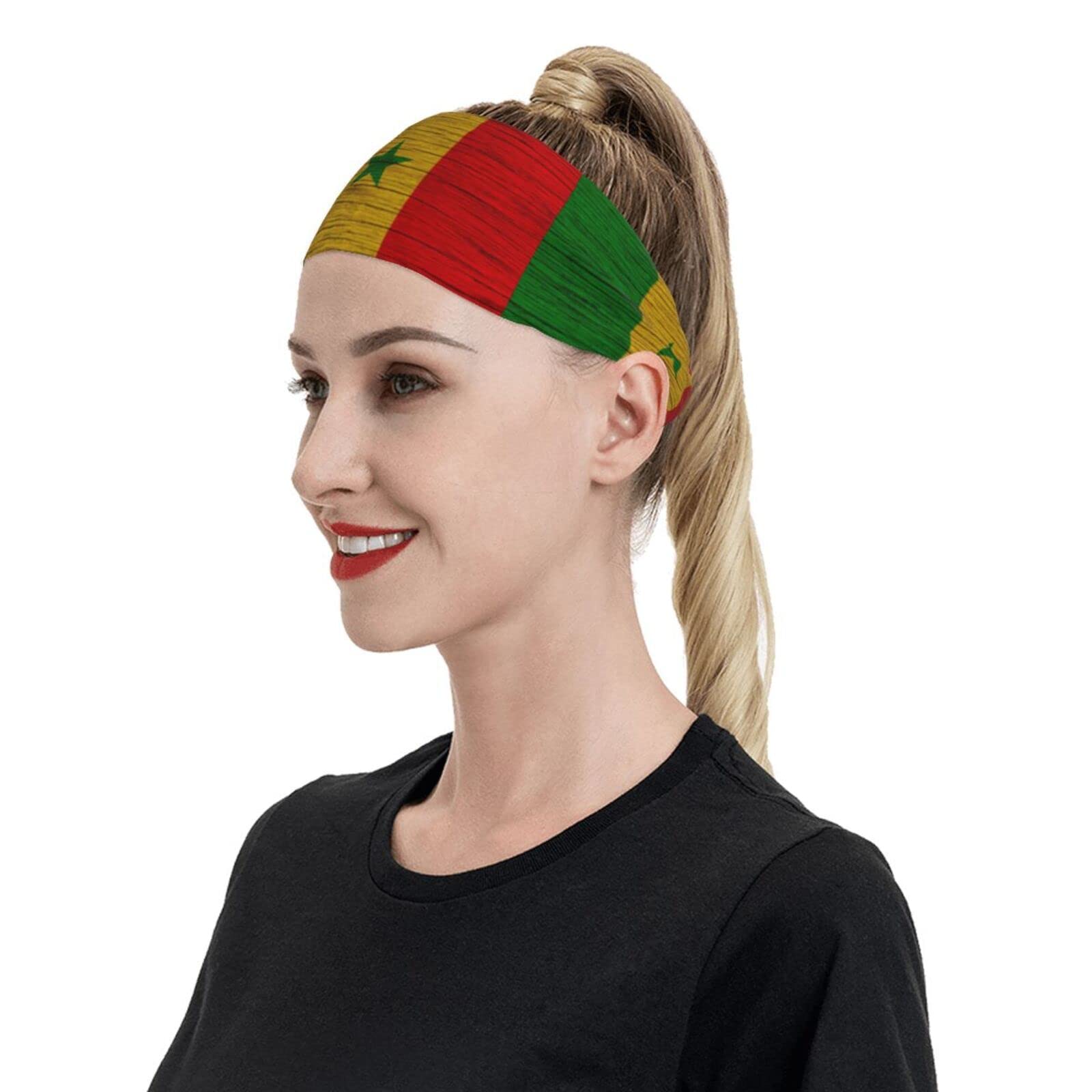 Senegal Wooden Texture Senegalese Flag Sports Headbands Unisex Yoga Non-Slip Quick-Drying Workout Hairband