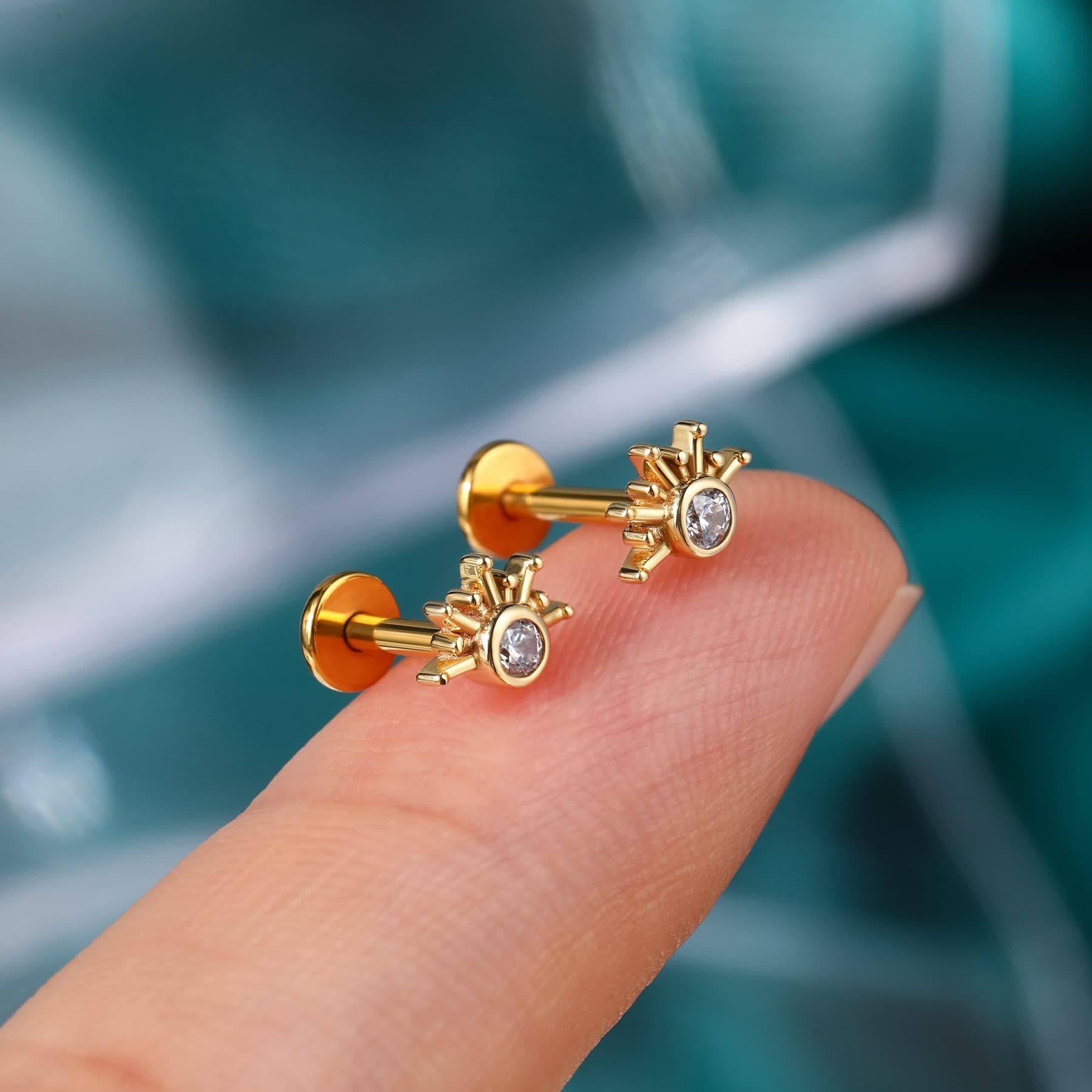 COCHARM 14K Solid Gold Sun Tragus Earring Studs 16g Flat Back Tragus Piercing Threadless Posh in Helix Stud 14K Solid Gold Helix Earrings Gold Helix Piercing Jewelry