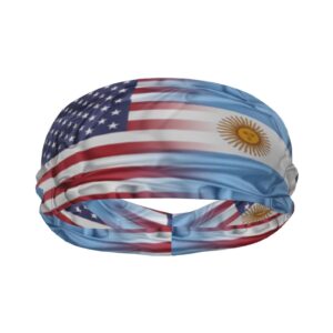 USA and Argentina Flag Sports Headbands Unisex Yoga Non-Slip Quick-Drying Workout Hairband