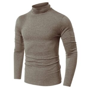 Men's Fashion Mock Turtleneck T-Shirts Long Sleeve Pullover Sweater Basic Designed Undershirt Slim Fit Top(Khaki,Medium)