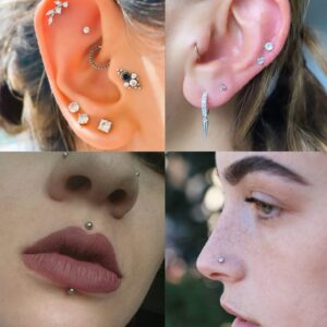 LOAYHOAY 16PCS 18G Stainless Steel Threadless Push in Nose Stud Ring for Women Men Lip Ring CZ Flower Heart Cartilage Helix Earring Piercing Set 18G