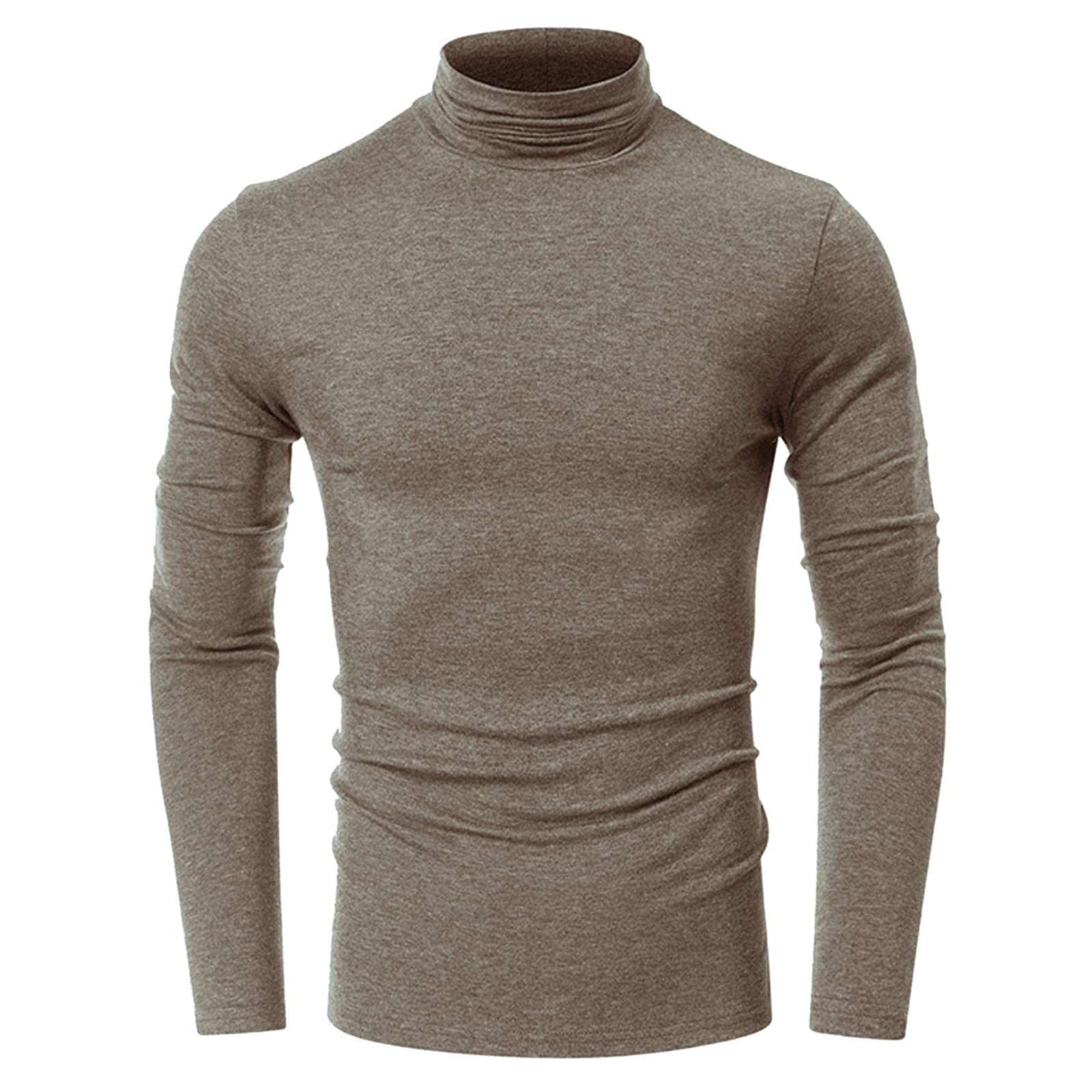 Men's Fashion Mock Turtleneck T-Shirts Long Sleeve Pullover Sweater Basic Designed Undershirt Slim Fit Top(Khaki,Medium)