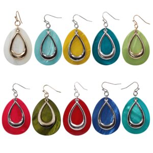 Jules D. Natural Shell Tear Drop Earrings Trendy Fashion Dangling Earring for Women (Teal)