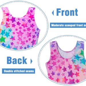 TENVDA 3 Pack Girls Leotards for Gymnastics Size 8 9 Years Old Sparkly Hot Pink Rainbow Star Tumbling Biketard with Shorts Unitard for Little Kids