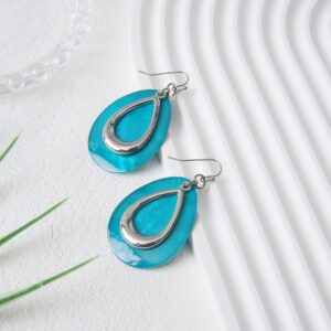 Jules D. Natural Shell Tear Drop Earrings Trendy Fashion Dangling Earring for Women (Teal)