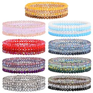 vonru 9 sets crysal bead bracelets for women bohemain stackable bracelet charm mixed color handmade strand bracelet for sisters wife daughter