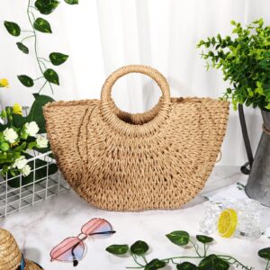 Mixweer 4 Pcs Straw Bag for Women Summer Travel Rattan Woven Raffia Beach Handbags Handle Big Capacity Tote Clutch Bags 2024(14.96 x 3.15 x 11.42 Inch, Classic)