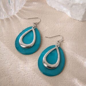 Jules D. Natural Shell Tear Drop Earrings Trendy Fashion Dangling Earring for Women (Teal)