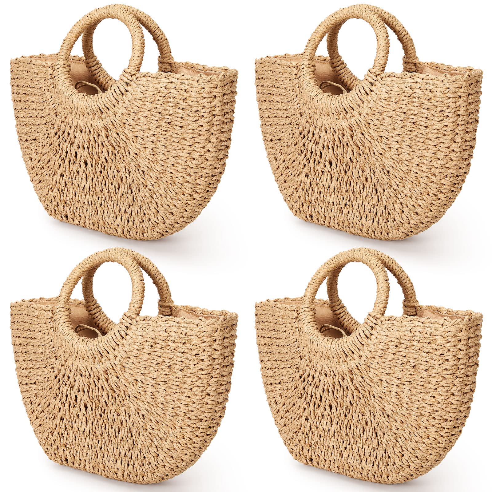 Mixweer 4 Pcs Straw Bag for Women Summer Travel Rattan Woven Raffia Beach Handbags Handle Big Capacity Tote Clutch Bags 2024(14.96 x 3.15 x 11.42 Inch, Classic)