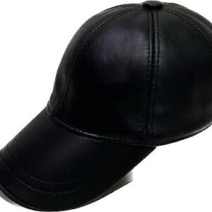 Leather Hat Adjustable Men's Genuine Leather Plain Baseball Cap for Outdoor Sports Hat Classic Referee Cap Black