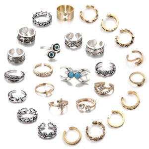 acruccen 27 pcs open toe rings set for women adjustable vintage retro toe ring summer beach foot jewelry boho knuckle finger tail rings