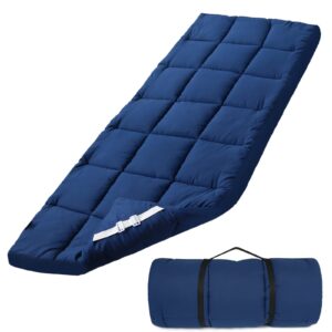 cot mattress topper (improved thickness), quilted cot pads for camping, soft comfortable sleeping cot mattress pad only, camping mattress pad 75"x30" for camp cot/rv bunk/narrow twin beds, navy