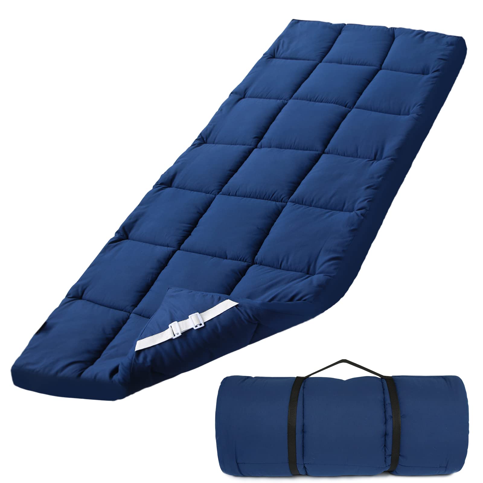 Cot Mattress Topper (Improved Thickness), Quilted Cot Pads for Camping, Soft Comfortable Sleeping Cot Mattress Pad Only, Camping Mattress Pad 75"x30" for Camp Cot/Rv Bunk/Narrow Twin Beds, Navy