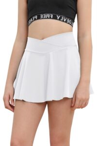 rrhss gilrs pleated tennis skirt with pockets kids v crossover high waisted golf skorts with lining shorts white