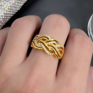 DCFSHEE Fashion Celtic Knot Rings, Line WideTwisted Knot Ring 18k Yellow Gold Plated Half Infinity Band Statement Rings (US size 8)