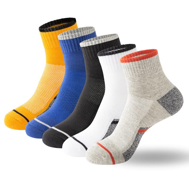 PADFOM Mens Athletic Ankle Socks Low Cut Cushioned Breathable Running Sports Socks 5 Pack