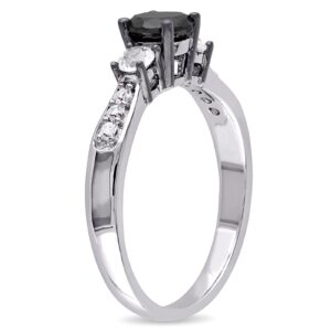 Seemadiamondimpex 2.00 Ct Round Cut Black Simulated Diamond Three Stone Engagement Ring 14K White Gold Plated (11)