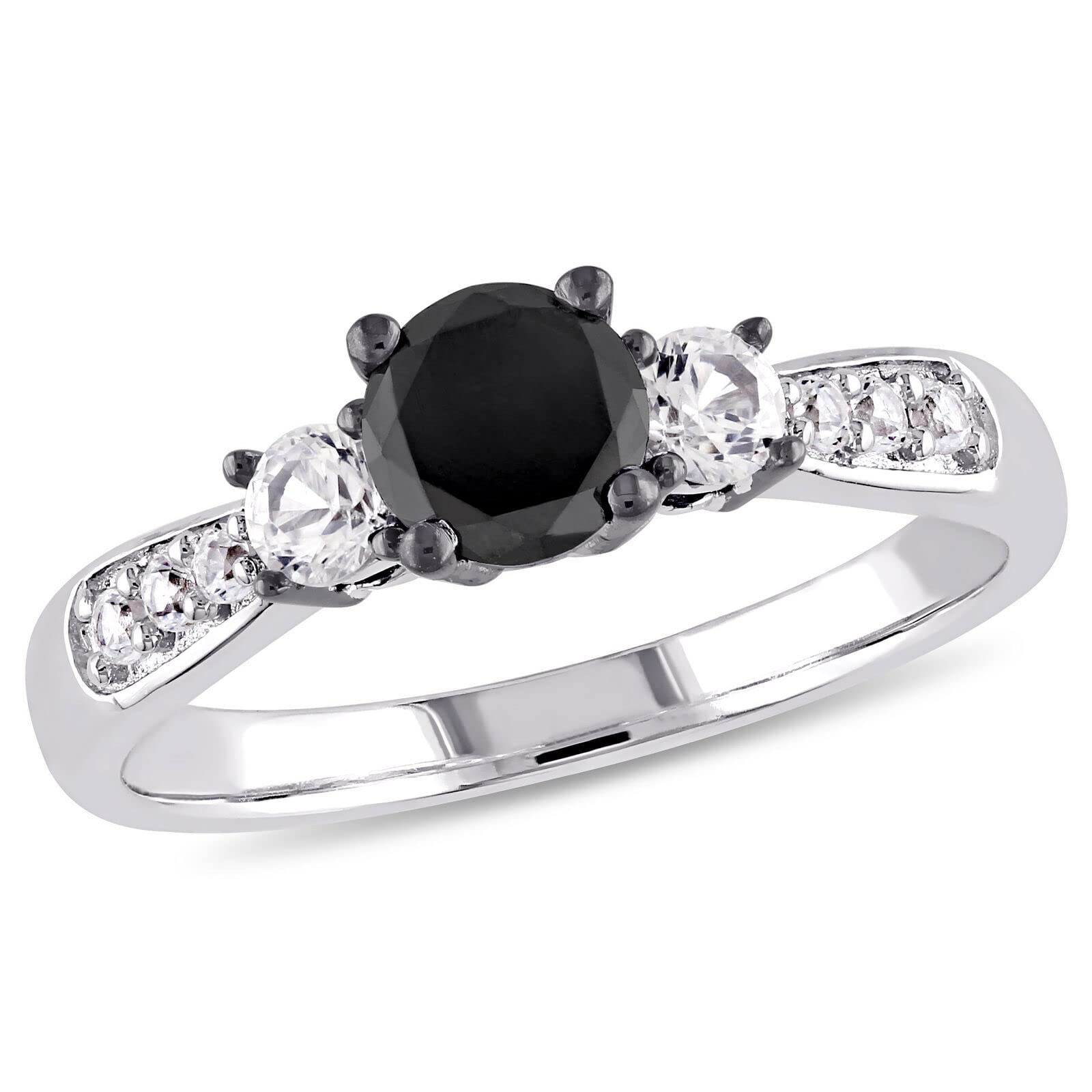 Seemadiamondimpex 2.00 Ct Round Cut Black Simulated Diamond Three Stone Engagement Ring 14K White Gold Plated (11)