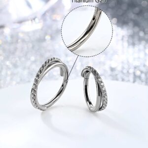 Melighting G23 Titanium Nose Rings Hoop 16G Conch Piercing Jewelry Clear CZ Double Titanium Helix Earrings Septum Rings Tragus Daith Piercing Jewelry for Women