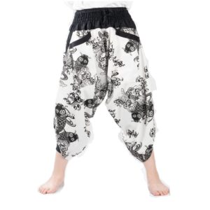 kurop saruel pants carp pattern japanese pattern wide pants thai pants aladdin pants dancewear yoga gaucho men's women's (carp d)