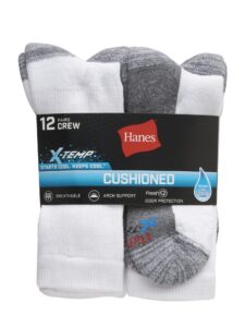 hanes cushioned men’s crew socks, x-temp, 12-pair pack (as1, numeric, numeric_10, numeric_13, big, regular, white)