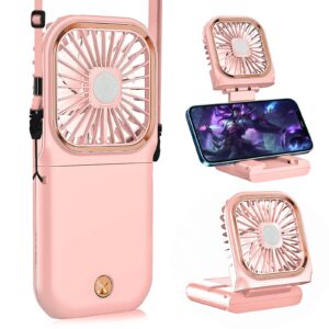 allxin portable neck fan mini quiet handheld personal foldable usb rechargeable fan operated for home office outdoor travel, 3000mah power bank hands free necklace fans (update pink)