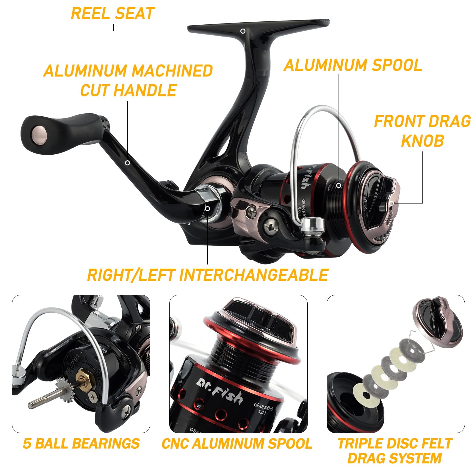 Dr.Fish Ice Fishing Rod and Reel Combo with 2 Ice Spinning Reels Ice Fishing Gears Equipment Ice Fishing Pole Ice Jig Lures