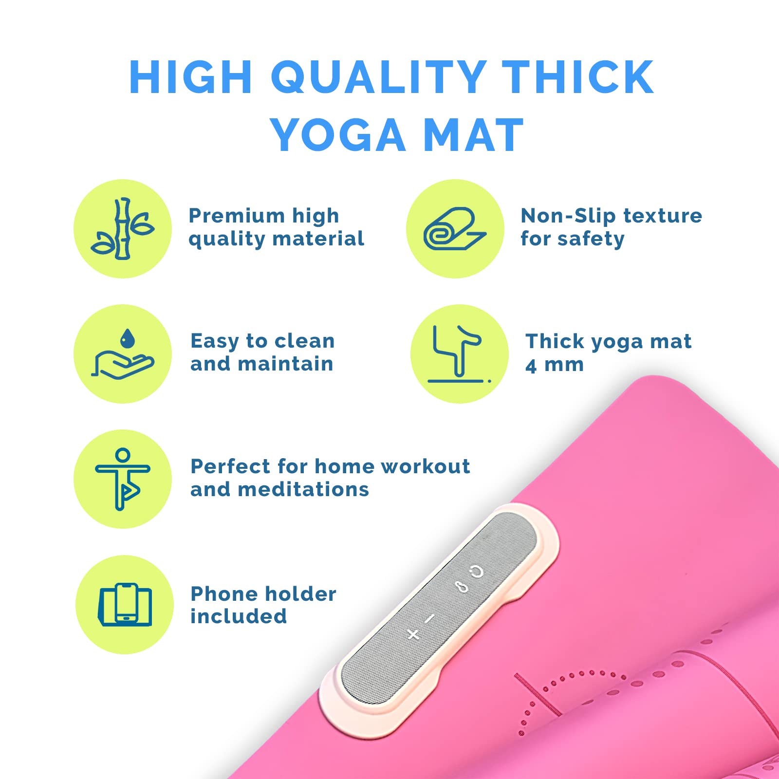 COOLU Innovative Yoga Mat For Home Workout And Outdoor Exercises - Non-Slip Thick Yoga Mat for Fitness, Pilates, Stretching - Eco Friendly Pink Yoga Mat For Working Out for Women and Men